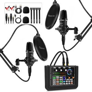 hayner-seek audio interface podcast equipment bundle for 2, podcast kit audio interface with sound dj mixer for live streaming/recording/gaming, phone/pc/laptop