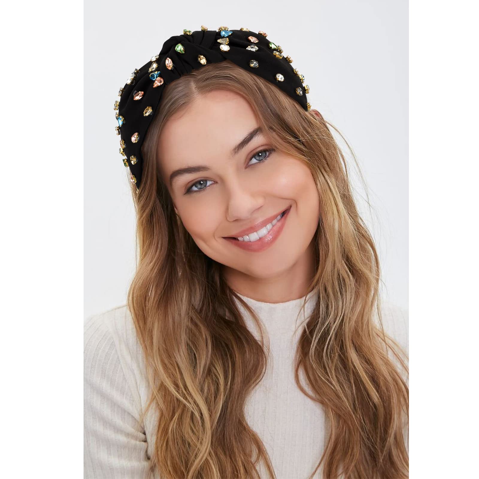 YISSION 1PC Crystal Knotted Headband for Women Non Slip Rhinestone Headband Black Head Band Fashion Wide Headbands Hair Accessories for Women Girls