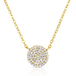 max + stone 10k gold diamond necklace for women | round solitaire diamond pendant necklace for women | real gold diamond cluster necklace with 18” cable chain