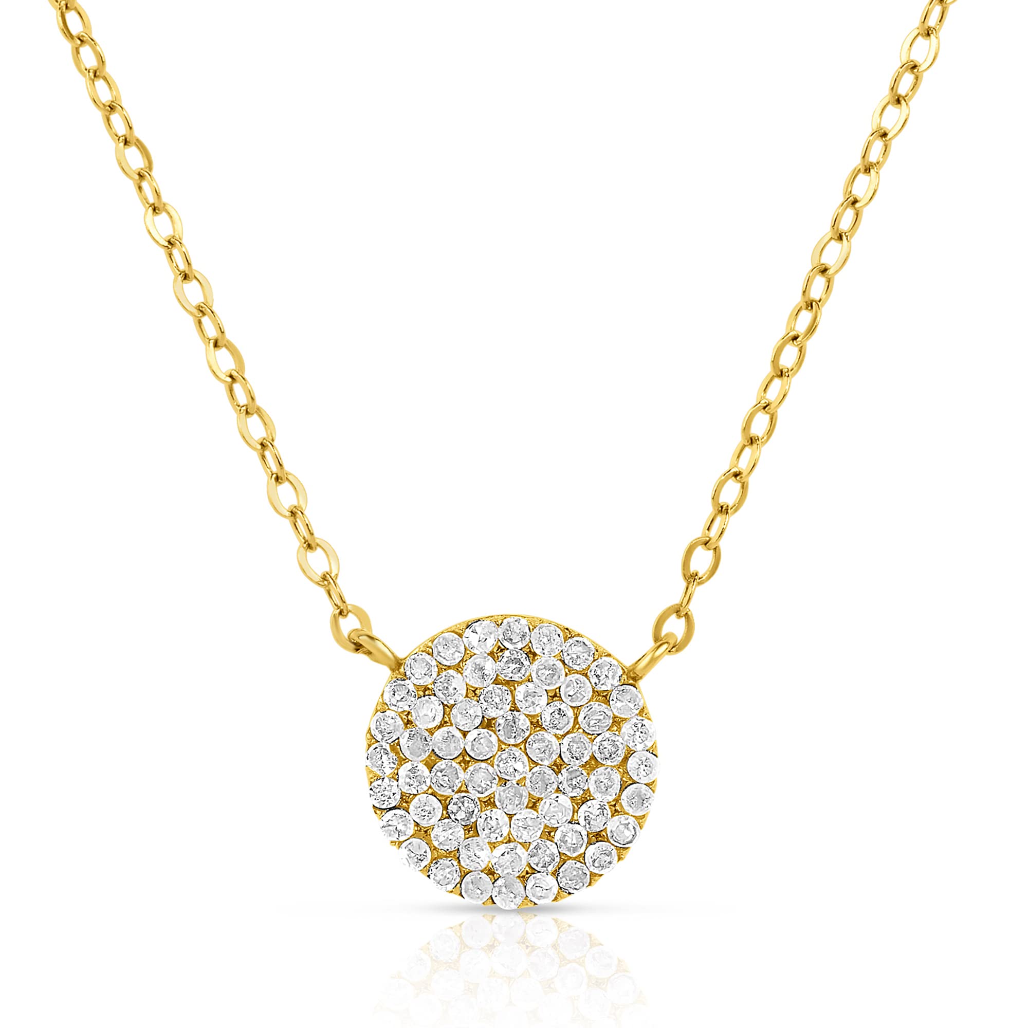 MAX + STONE 10K Gold Diamond Necklace for Women | Round Solitaire Diamond Pendant Necklace for Women | Real Gold Diamond Cluster Necklace with 18” Cable Chain