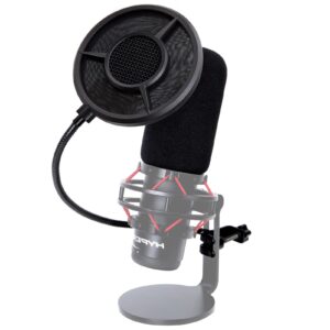 sunmon mic pop filter with windsrceen foam cover,compatible with hyperx quadcast,6 layered wind pop screen with flexible 360° gooseneck clip stabilizing arm for improve sound quality,noise reduction