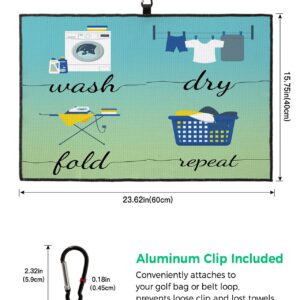 Golf Towel Microfiber Waffle Pattern Towel with Carabiner Clip,Laundry Dirty Basket Cloth Washing Machine Golf Towels for Man Woman Club Cleaner,Wash Dry Quote Teal Gradient Back Golf Accessories