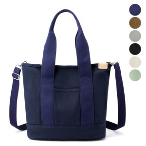 mingri women's small tote handbag, mini canvas satchel with zipper, blue