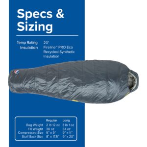 Big Agnes, Anthracite Sleeping Bag, 20 Degree, (FireLine Pro Recycled), Slate, Long, Left Zip