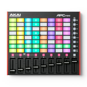 AKAI Professional APC Mini MK2 - USB MIDI Pad Controller for Clip Launching with Ableton Live Lite, 64 RGB Pads, Drum and Note Mode and MIDI Mixer