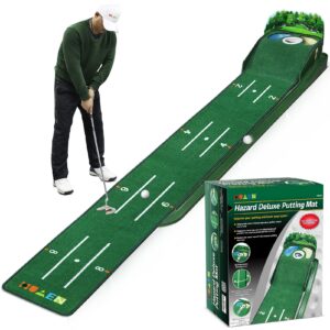 huaen golf putting green putting mat indoor & outdoor with ball return and 3 holes improve accuracy and speed durable wrinkle-resistant velvet crystal mat golf accessories for men