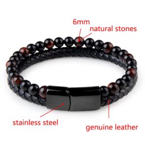 Krisuary Humanic+ Trio MAXHematie Beaded Bracelets, Humanic+ MAXHematie Beaded Bracelets, Natural Agate Stone Leather Beaded Bracelet, Slimming Weight Loss Anti-Fatigue Healing Bracelet (4-D)