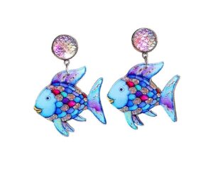 rainbow fish earrings handmade acrylic rainbow fish whale mermaid drop dangle earring teacher earrings for teachers, educators, librarians back to school jewelry -style 2