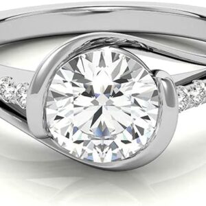 FACETS JEWELS 1.90 TCW Round Cut Moissanite Diamond Channel Setting Engagement and Wedding Ring for Her in - 10K Solid White Gold Size 7