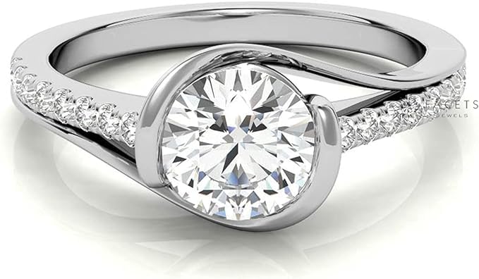 FACETS JEWELS 1.90 TCW Round Cut Moissanite Diamond Channel Setting Engagement and Wedding Ring for Her in - 10K Solid White Gold Size 7