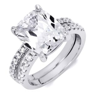 7 carat bridal 2 pcs wedding ring set cushion cut solid sterling silver size-9