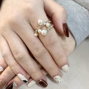 Shell Pearls CZ Wedding Statement Ring for Women Gold Plated Layered Rhinestone Mini Imitation Pearls Open Band Finger Rings Comfort Fit Dainty Birthday Valentine Anniversary Jewelry Size 8