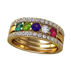 Moriarty's Gem Art 5 BIRTHSTONES MOTHERS RING FLANKED WITH FINE DIAMOND - YELLOW, ROSE, SILVER GOLD RINGS FOR WOMEN - SIZE, GEMSTONE, METAL