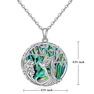 Hummingbird Necklace Hummingbird Urn Necklace for Ashes for Women Abalone Tree of Life Cremation Pendant Sterling Silver Memorial Keepsake Jewelry Mothers Day Gifts