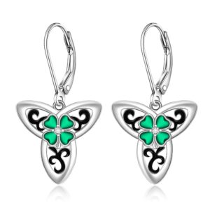 st patricks day earrings shamrock earrings for women sterling silver celtic knot green four leaf clover earrings triangle jewelry friendship irish birthday gifts