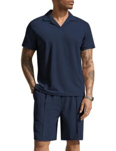 coofandy men's polo shirt and shorts set 2 piece outfits fashion summer tracksuits short sleeve casual polo suit