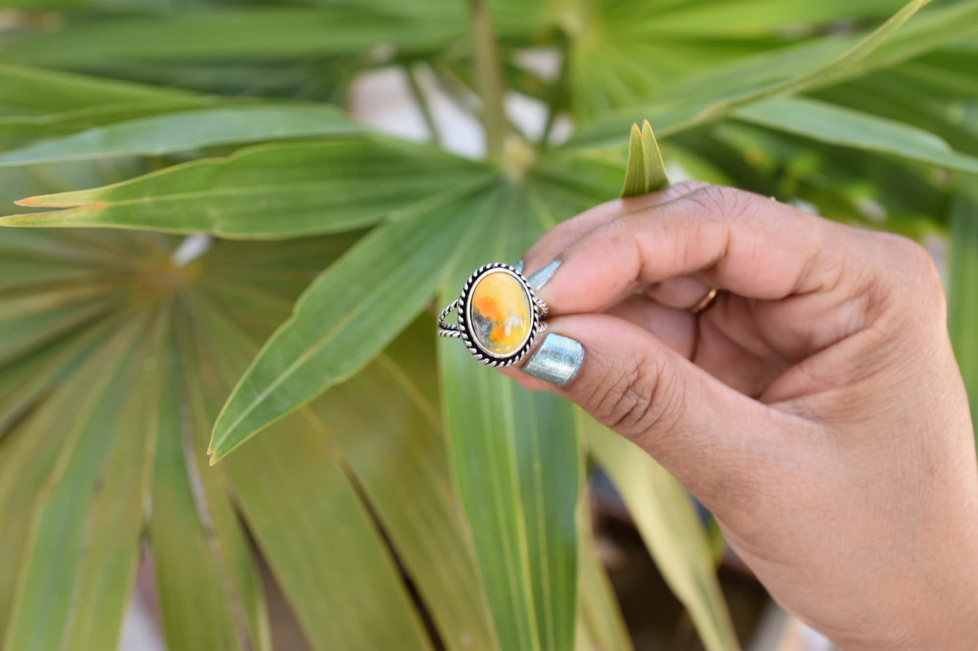 Rekha Gems Bumblebee Jasper Ring-925 Sterling Silver Ring-Vintage Ring-Handmade Ring-Birthday Gift- Gemstone Ring-Boho and Hippie Ring-Birthstone Ring-Jasper Jewelry-RBJ-47 (8.50 US)