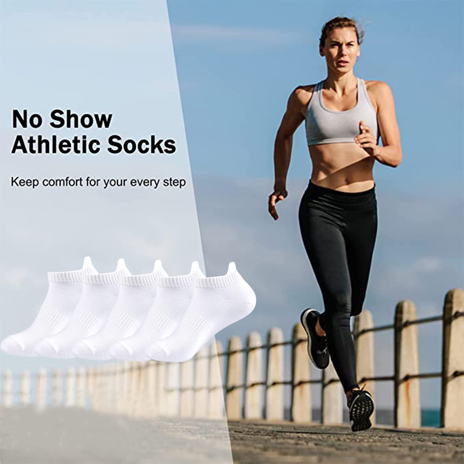 BallHull Women's and Men's Running Ankle Socks Low Cut Breathable Socks With Tab 6 Pairs, Black