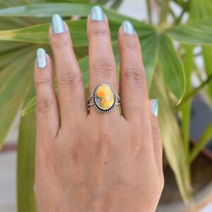 Rekha Gems Bumblebee Jasper Ring-925 Sterling Silver Ring-Vintage Ring-Handmade Ring-Birthday Gift- Gemstone Ring-Boho and Hippie Ring-Birthstone Ring-Jasper Jewelry-RBJ-47 (8.50 US)