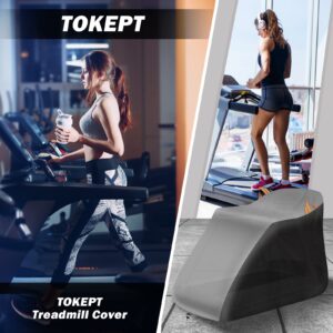 Tokept Treadmill Cover Waterproof Dustproof Running Machine Cover Exercise Workout Equipment Protective with Reflective Strips for Home Gym Indoor Outdoor (Black&Grey)