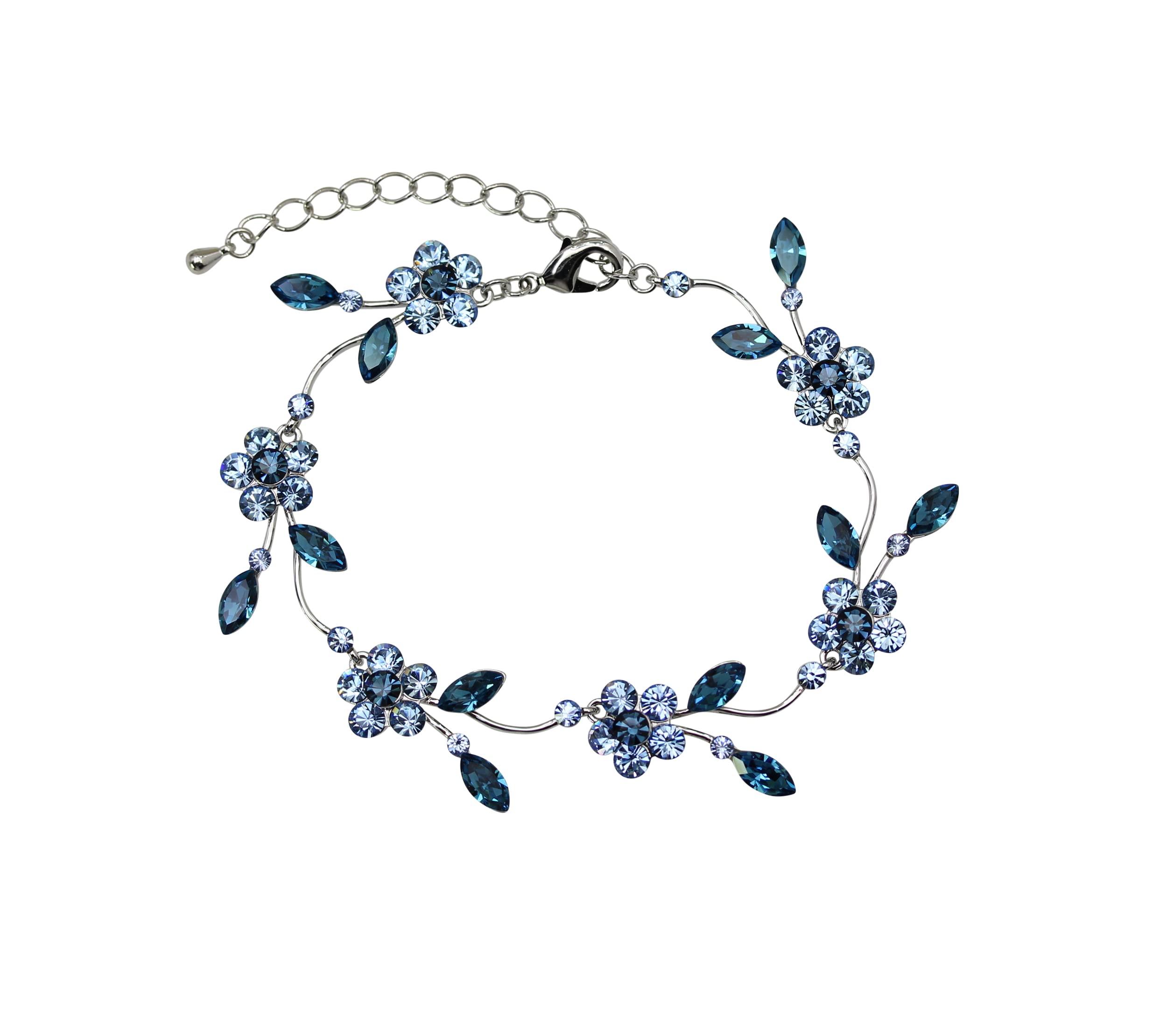 Faship Gorgeous Navy Blue Rhinestone Crystal Floral Bracelet - Navy Blue/Matching Bracelet