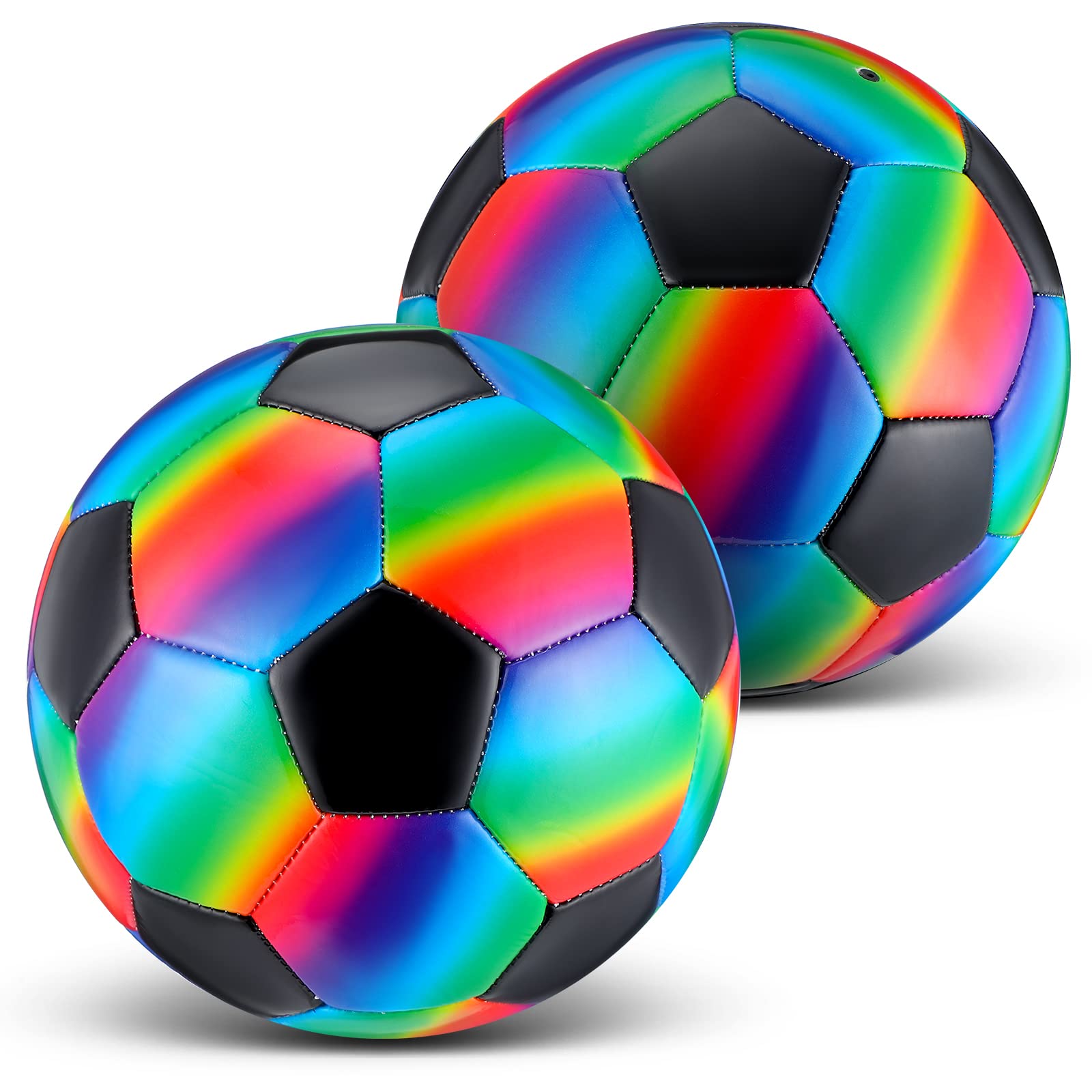 Retisee 2 Pcs Rainbow Soccer Ball Official Size with Pump Machine Stitched Indoor Outdoor Sport Inflatable Soccer for Child Teen Adult Back to School Gift(Size 3)