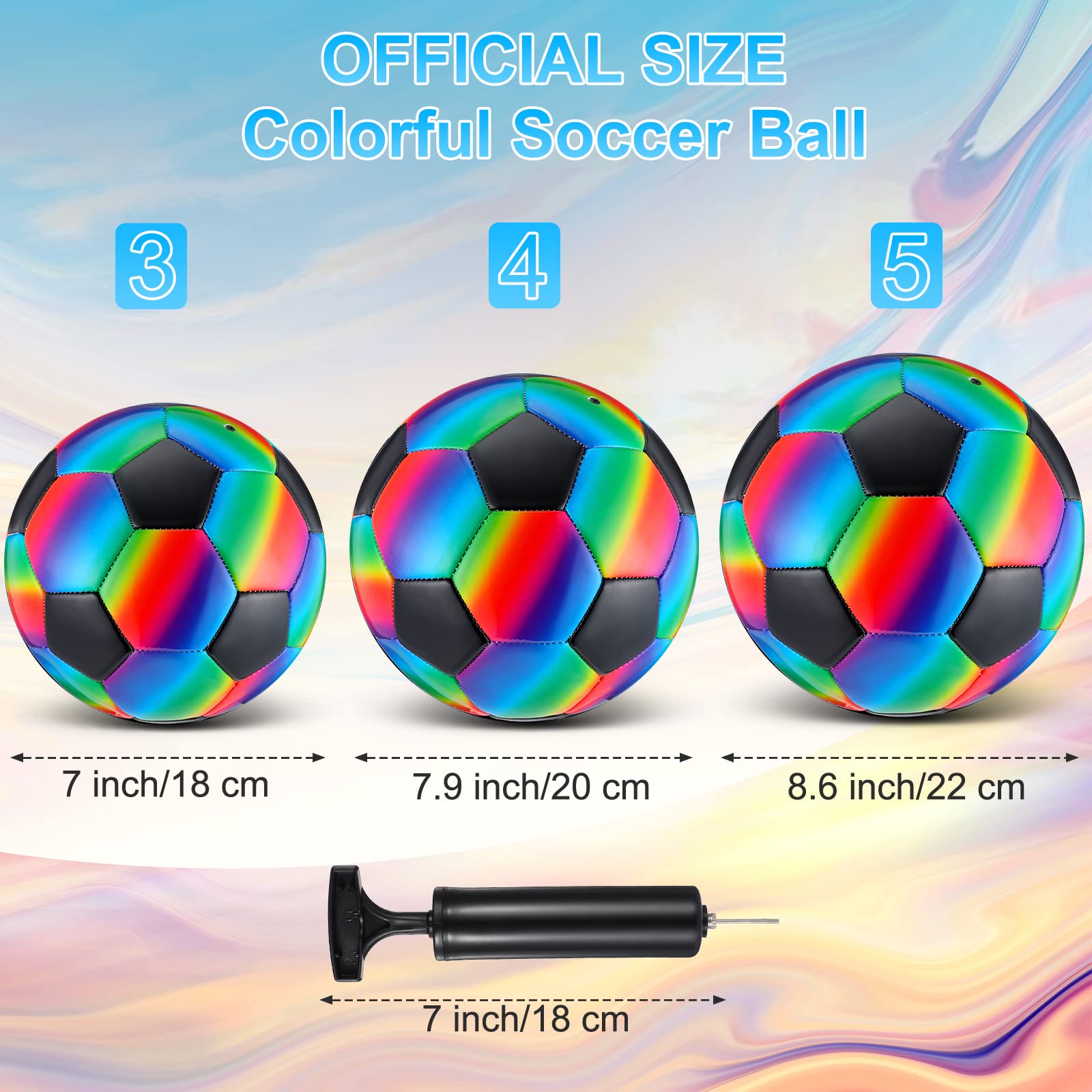 Retisee 2 Pcs Rainbow Soccer Ball Official Size with Pump Machine Stitched Indoor Outdoor Sport Inflatable Soccer for Child Teen Adult Back to School Gift(Size 3)