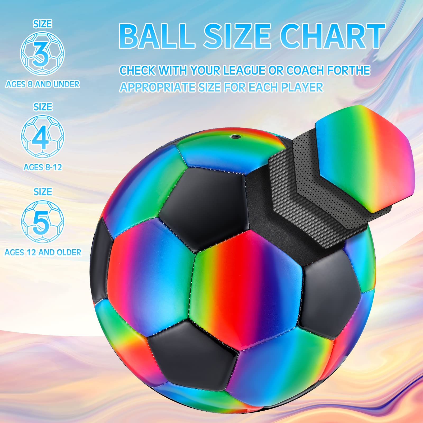 Retisee 2 Pcs Rainbow Soccer Ball Official Size with Pump Machine Stitched Indoor Outdoor Sport Inflatable Soccer for Child Teen Adult Back to School Gift(Size 3)