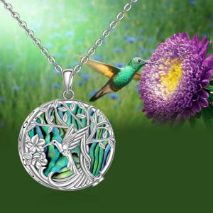 Hummingbird Necklace Hummingbird Urn Necklace for Ashes for Women Abalone Tree of Life Cremation Pendant Sterling Silver Memorial Keepsake Jewelry Mothers Day Gifts