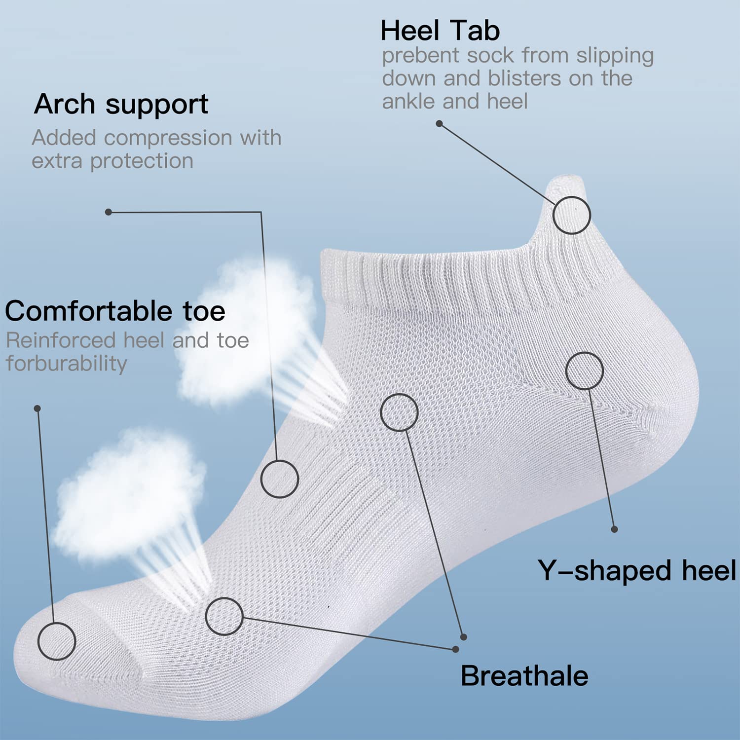 BallHull Women's and Men's Running Ankle Socks Low Cut Breathable Socks With Tab 6 Pairs, Black