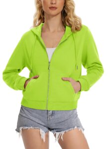 tacvasen women's cropped sweatshirts lightweight zipper jackets long sleeve tops, yellow green, m