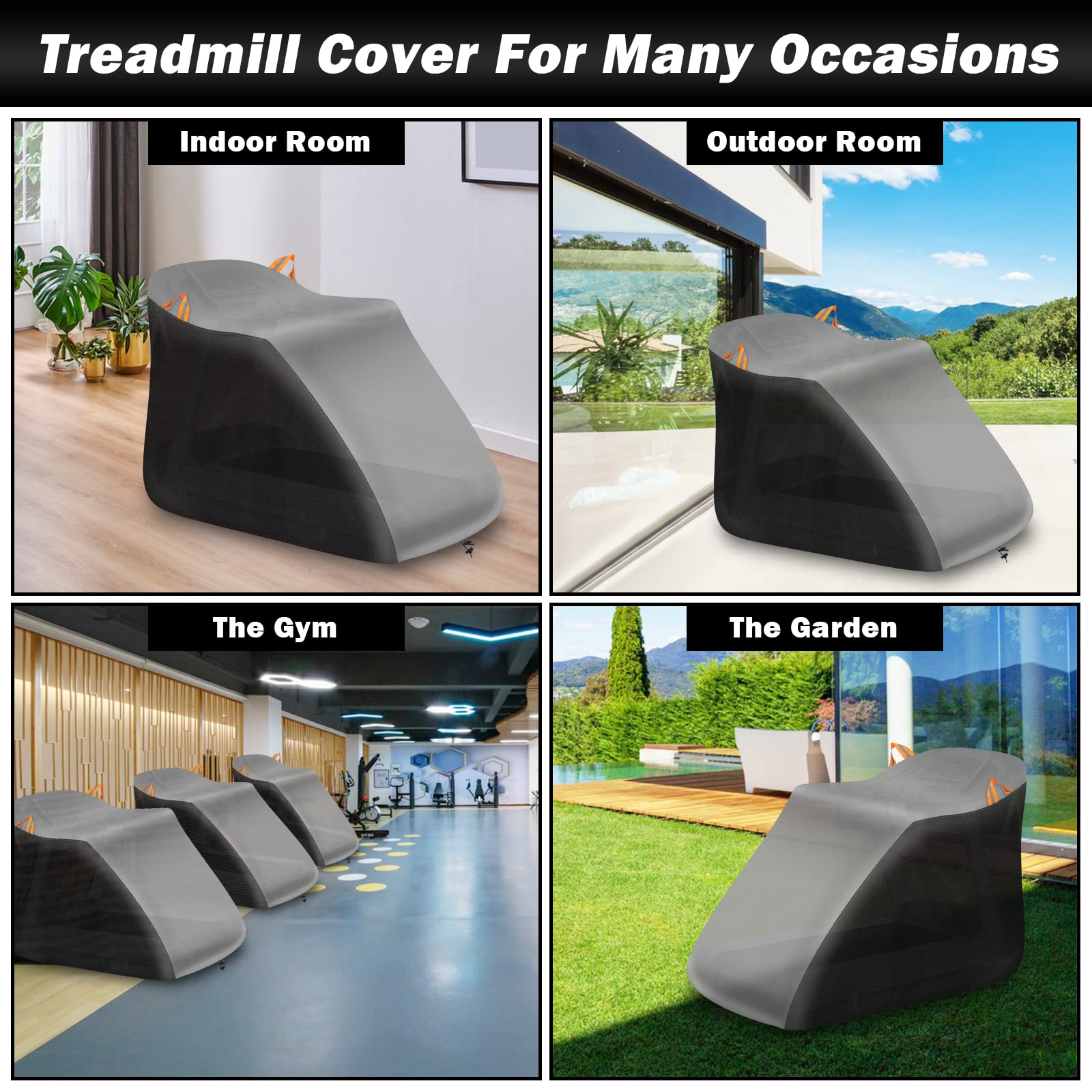 Tokept Treadmill Cover Waterproof Dustproof Running Machine Cover Exercise Workout Equipment Protective with Reflective Strips for Home Gym Indoor Outdoor (Black&Grey)