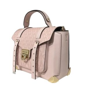 Michael Kors Manhattan Medium Leather and Logo Satchel (DK Powder Blush)