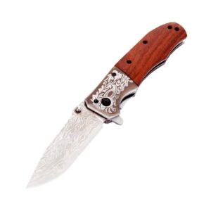 labstandard pocket folding knife with 3.5”stainless steel blade and wood handle -folding hunting camping knife with liner-lock and pocket clip