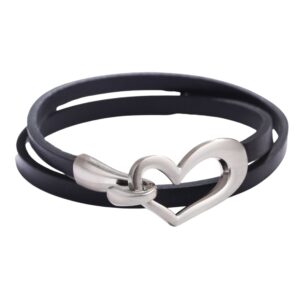 heart leather bracelet for women stackable wrap cuff bracelet love punk leather choker necklace valentine's day jewelry(black)