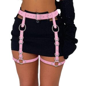 cosydays punk leg waist belt leather thigh waist chain ring goth leg garter belt party rave outfits body chain accessoires for women and girls (pink)