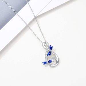 LELOUCHY Dragonfly Infinity Necklace 925 Sterling Silver Infinity Love Gifts for Mother Dragonfly Pendant Necklace Jewelry Gifts for Women