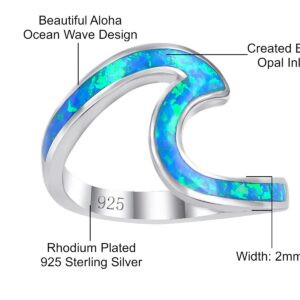 Aloha Jewelry Company 925 Sterling Silver Created Opal Ocean Beach Wave Ring Wedding Band Hawaii, Nickle Free and Hypoallergenic For Sensitive Skin, With Gift Box (Blue Opal, 4)