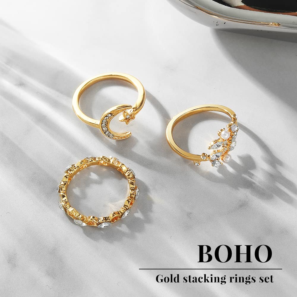 KISS WIFE Gold Stackable Knuckle Rings Set for Women, Boho Dainty Lightweight Stacking Rings, Vintage Midi Rings Pack (1)