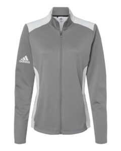 adidas womens textured mixed media full-zip jacket, 2xl, grey three/white