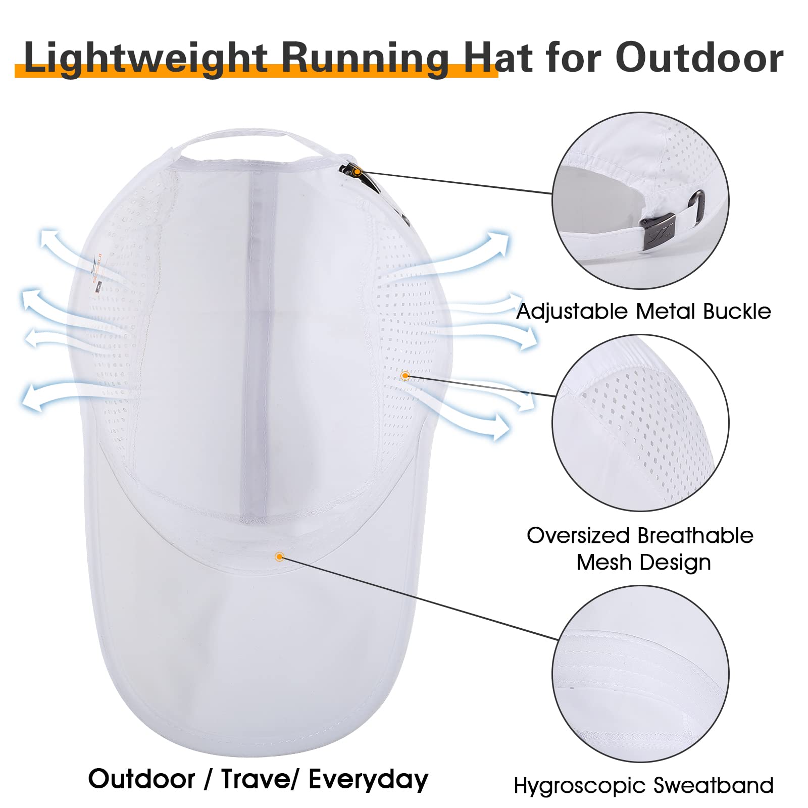 Geyanuo Running Hat for Women Men, Quick Drying Baseball Cap, Unstructured Mesh Outdoor Workout Hat, Sports Hat for Golf Hiking Tennis White