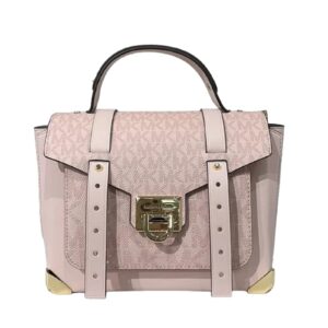 michael kors manhattan medium leather and logo satchel (dk powder blush)