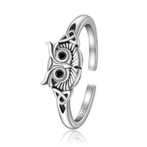 chic & artsy night owl ring 925 sterling silver owl thumb rings owl open band ring celtic knot night owl ring open cuff adjustable ring for women