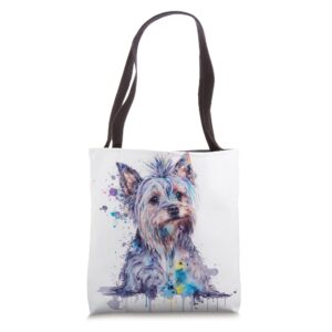 yorkie puppy yorkshire terrier watercolor splash yorkie tote bag