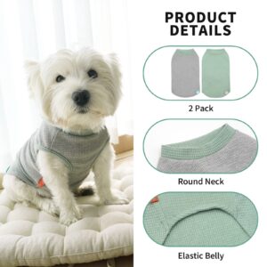 KYEESE 2Pack Dog Shirts Waffle for Small Dogs Stretchy Dog T-Shirts Lightweight Dog Tank Top Sleeveless Dog Vest Breathable Cat Shirt, Medium, Green+Grey