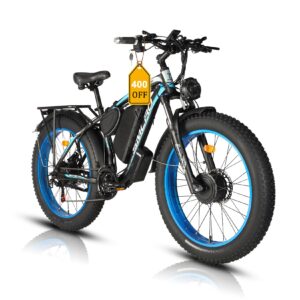 accinouter electric bike for adults, smlro xdc600 dual motor 2000w 48v/22.4ah removable lithium battery, 26" x 4.0 fat tire electric bicycle, shimano 21 speed mtb, front suspension