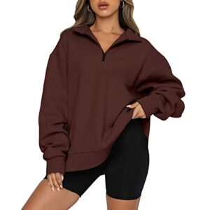 anggrek women half zip cropped hoodies fleece quarter zip up pullover sweatshirts winter clothes 2022 outfits sweater brown