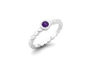 mooneye 925 sterling silver 3mm round amethyst ring february birthstone stackable fine jewelry ring for women (sterling silver, 9)