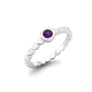 MOONEYE 925 Sterling Silver 3mm Round Amethyst Ring February Birthstone Stackable Fine Jewelry Ring For Women (Sterling Silver, 9)