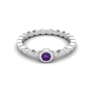 MOONEYE 925 Sterling Silver 3mm Round Amethyst Ring February Birthstone Stackable Fine Jewelry Ring For Women (Sterling Silver, 9)